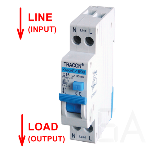 Tracon kombinált fi relé AC 1P+N C16A 30mA, KVKVE-16/30